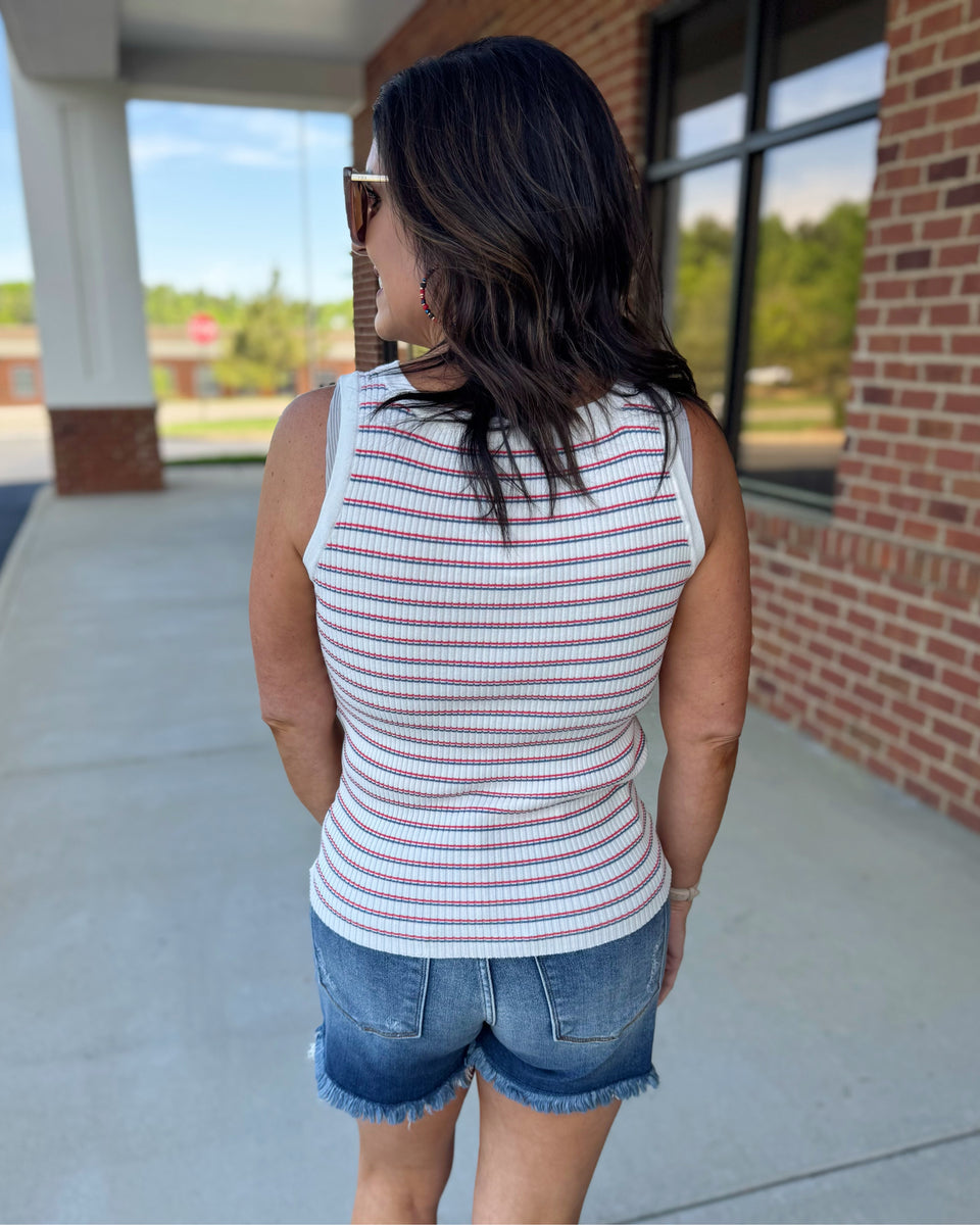 Rosalie Stripe Tank in White/Cherry FINAL SALE - Madi Savvy Boutique