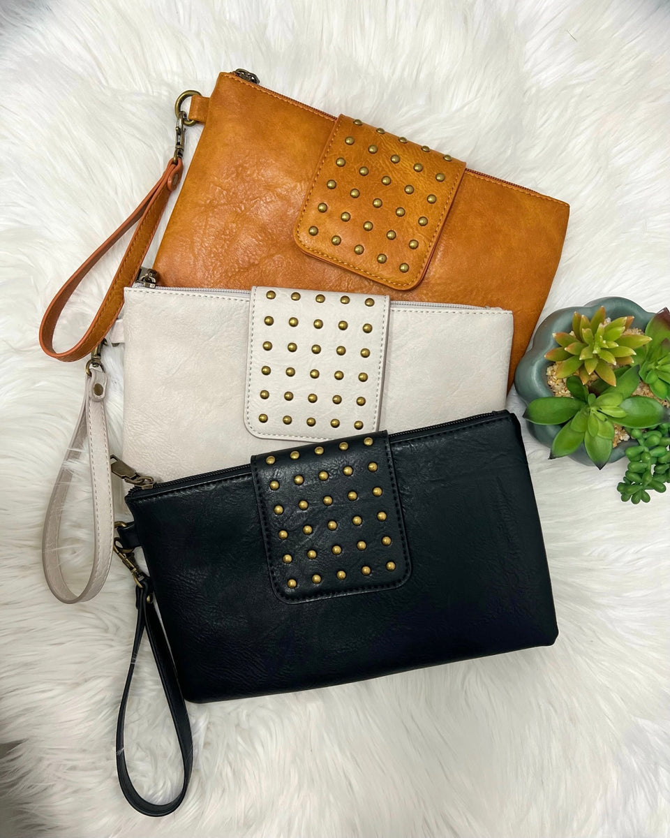 Riviera Maya Rivet Clutch in Brown - Madi Savvy Boutique